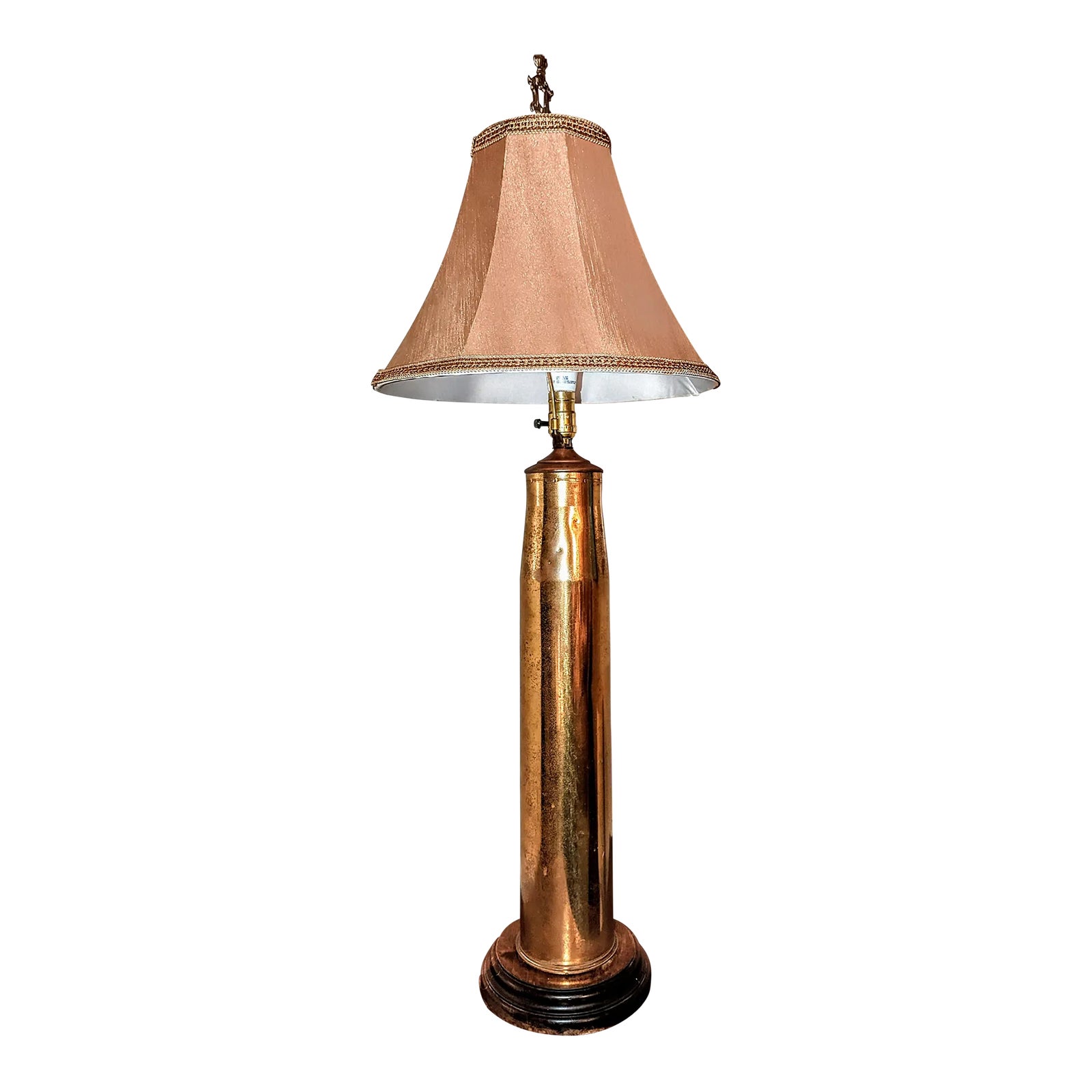 Signed Mid-Century Artillery Shell Lamp With Shade and Finial | Chairish