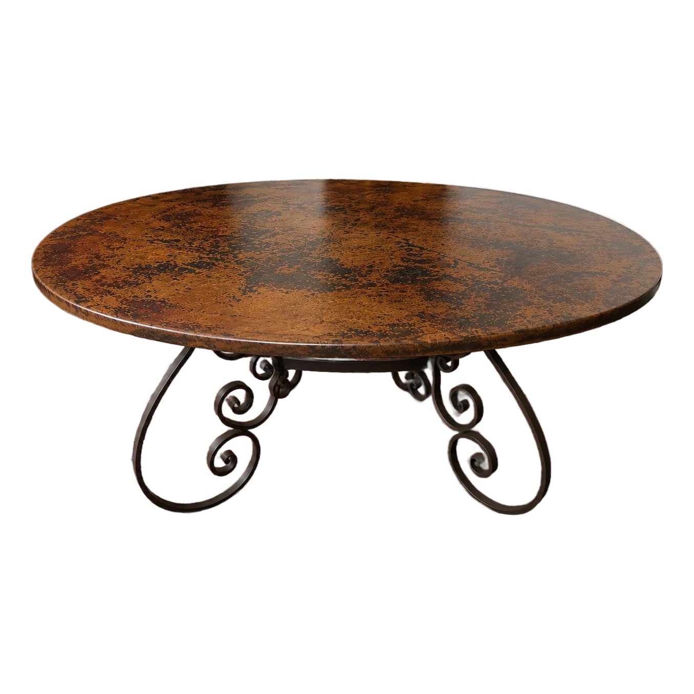 Large 71” Hand-Hammered Copper Top Dining Table With Wrought Iron ...