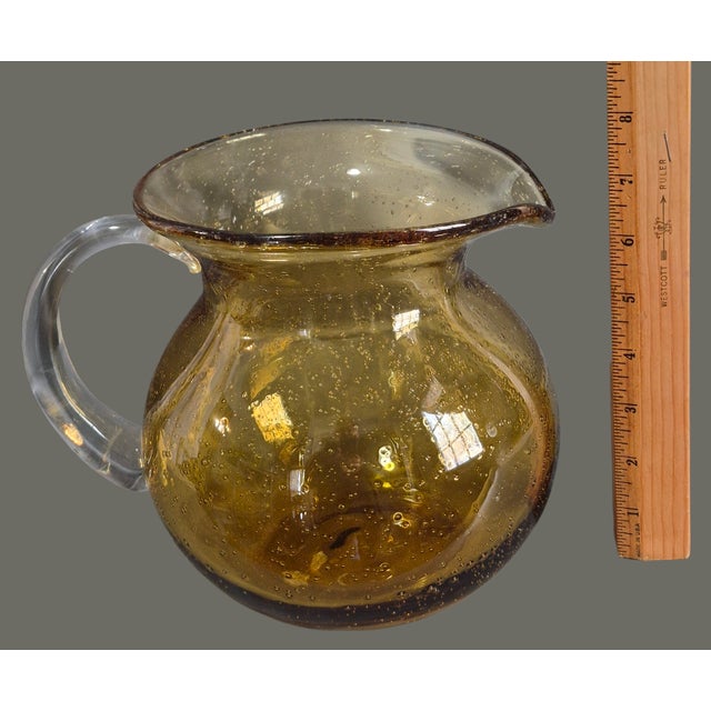 Vintage Amber Hand Blown Art Glass Controlled Bubble Pitcher | Chairish