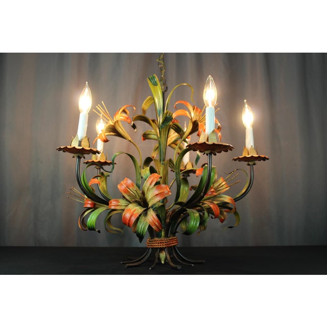 1960s Italian Tole Tiger Lily 5 Arm Light Fixture | Chairish