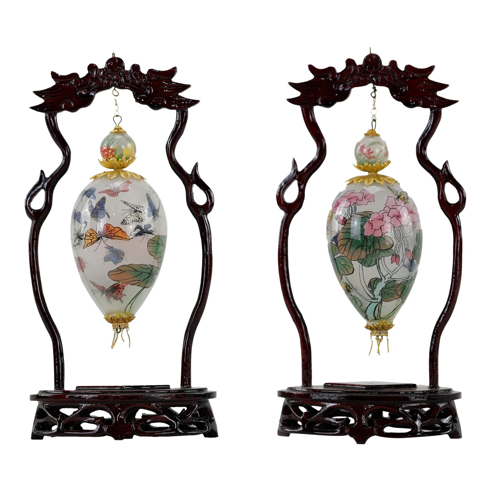 Vintage Hand Paint Chinese Art Glass | Chairish