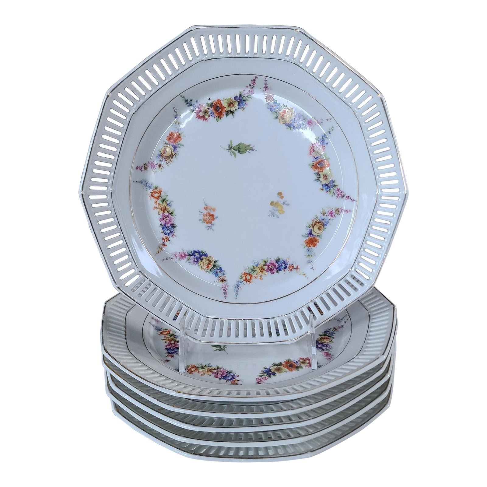 1930's Schumann Bavaria Reticulated Floral Motif Plates - Set of 6 ...