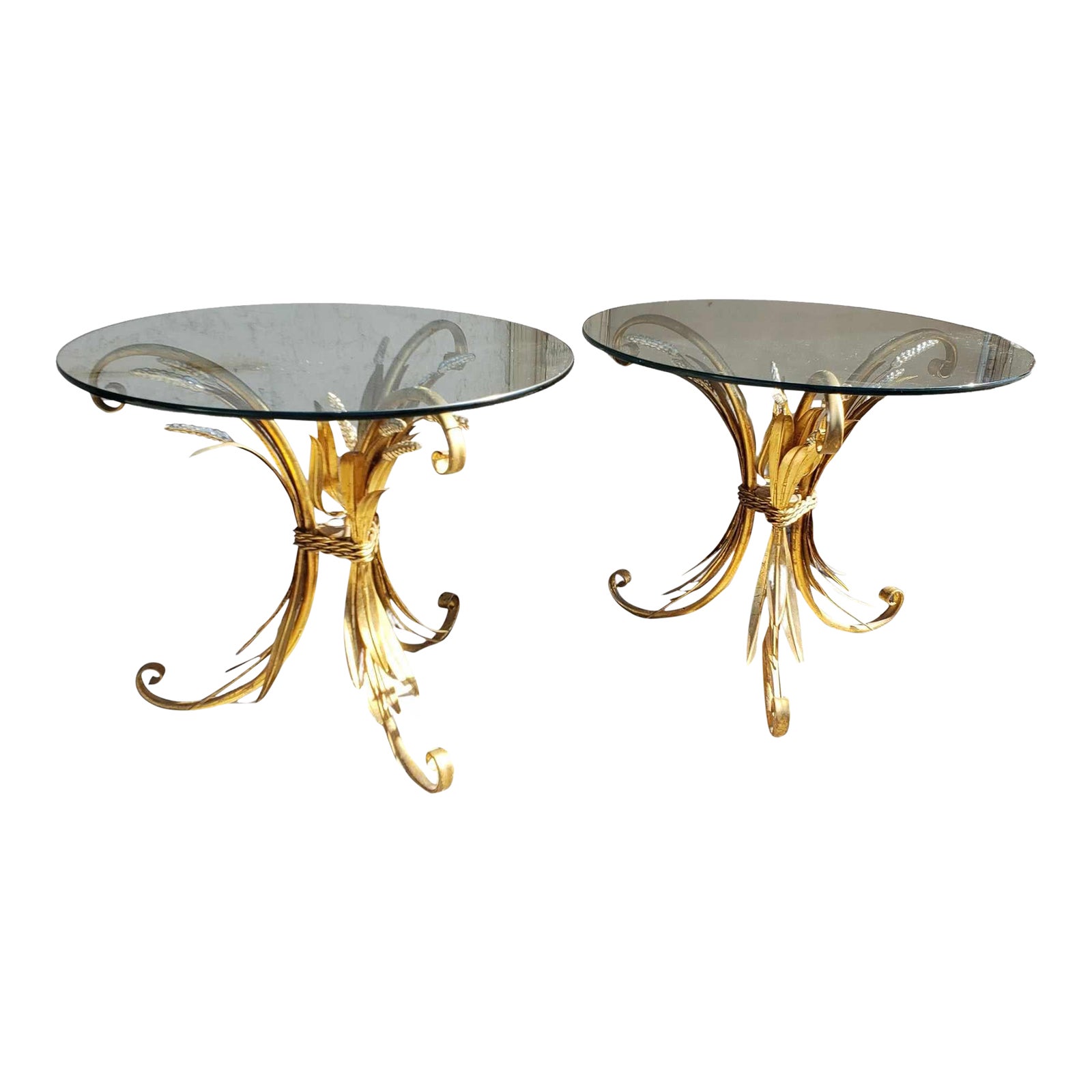 Coco Chanel Style Sheaf of Wheat End Tables/Hollywood Regency Brass ...