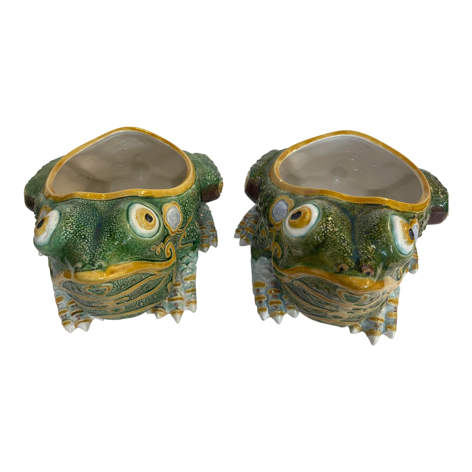 Pair Portuguese Majolica Byzantine Frog, Raphael Bordallo Pinheiro ...