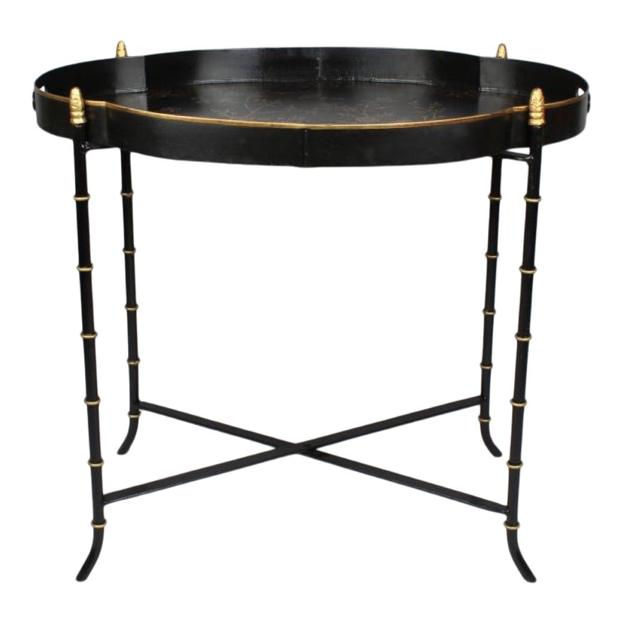 Scalloped Tray Table in Black/Gold | Chairish