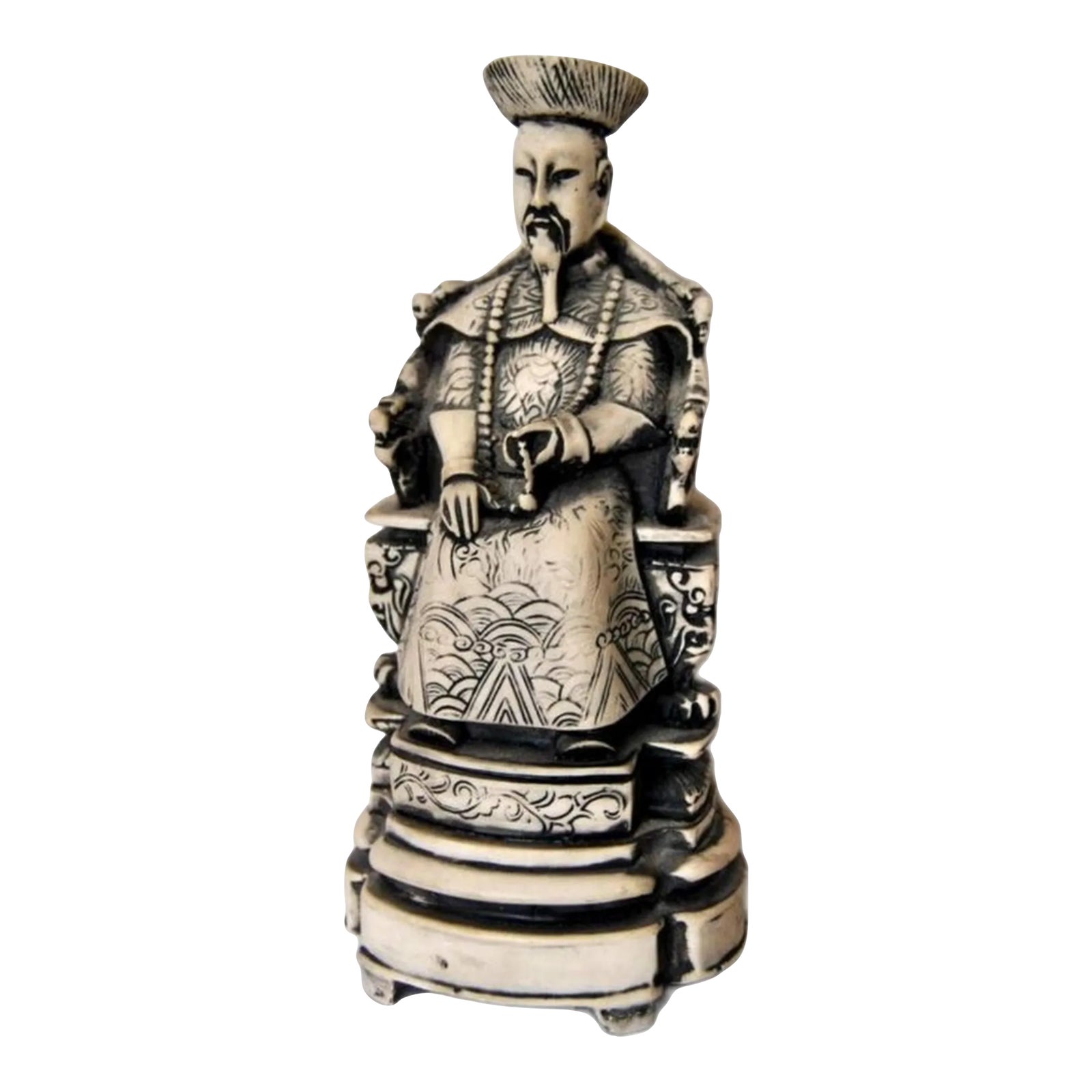 1940s Carved Chinese Emperor Statue Figurine in Imperial Throne and ...