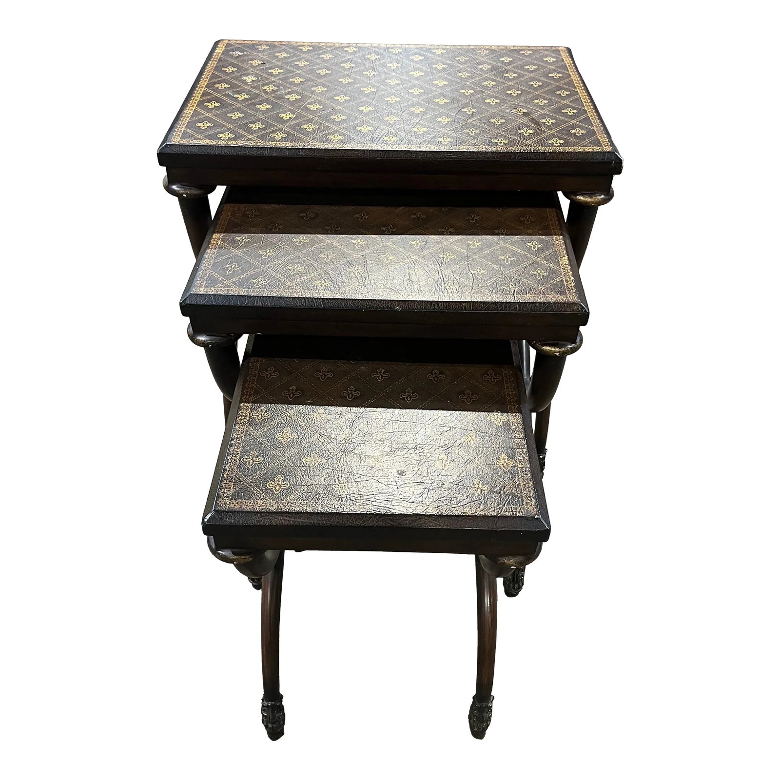 Maitland Smith Metal & Leather Fleur-De-Lis Pattern Nesting Tables ...