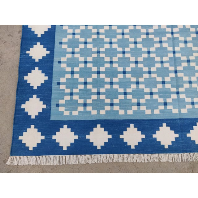 Cotton Handmade Vegetable Dyed Blue and White Star Rug - 8x10 | Chairish