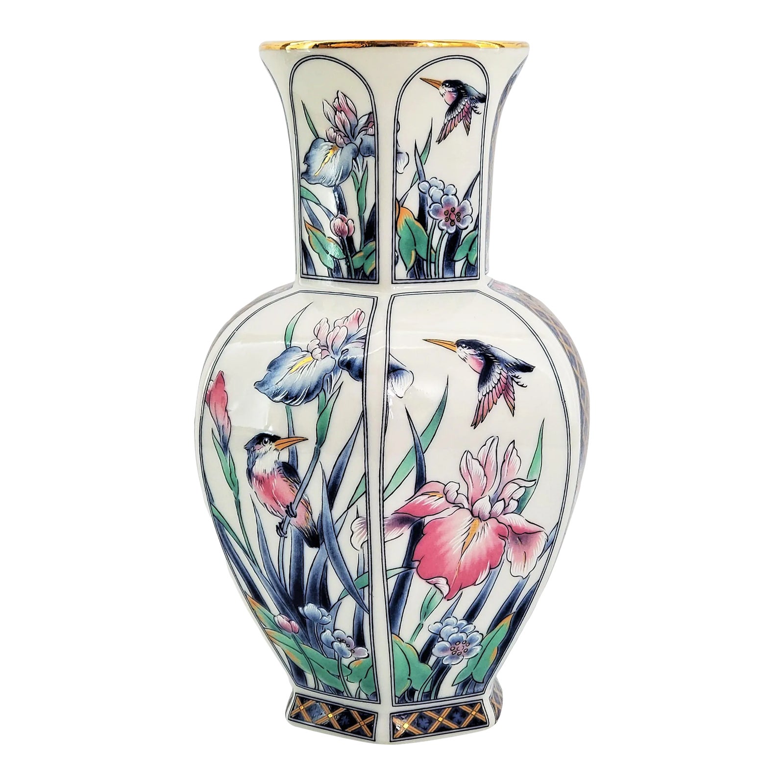 Vintage Japanese Porcelain Vase by Toyo With Pink and Lavender Iris ...