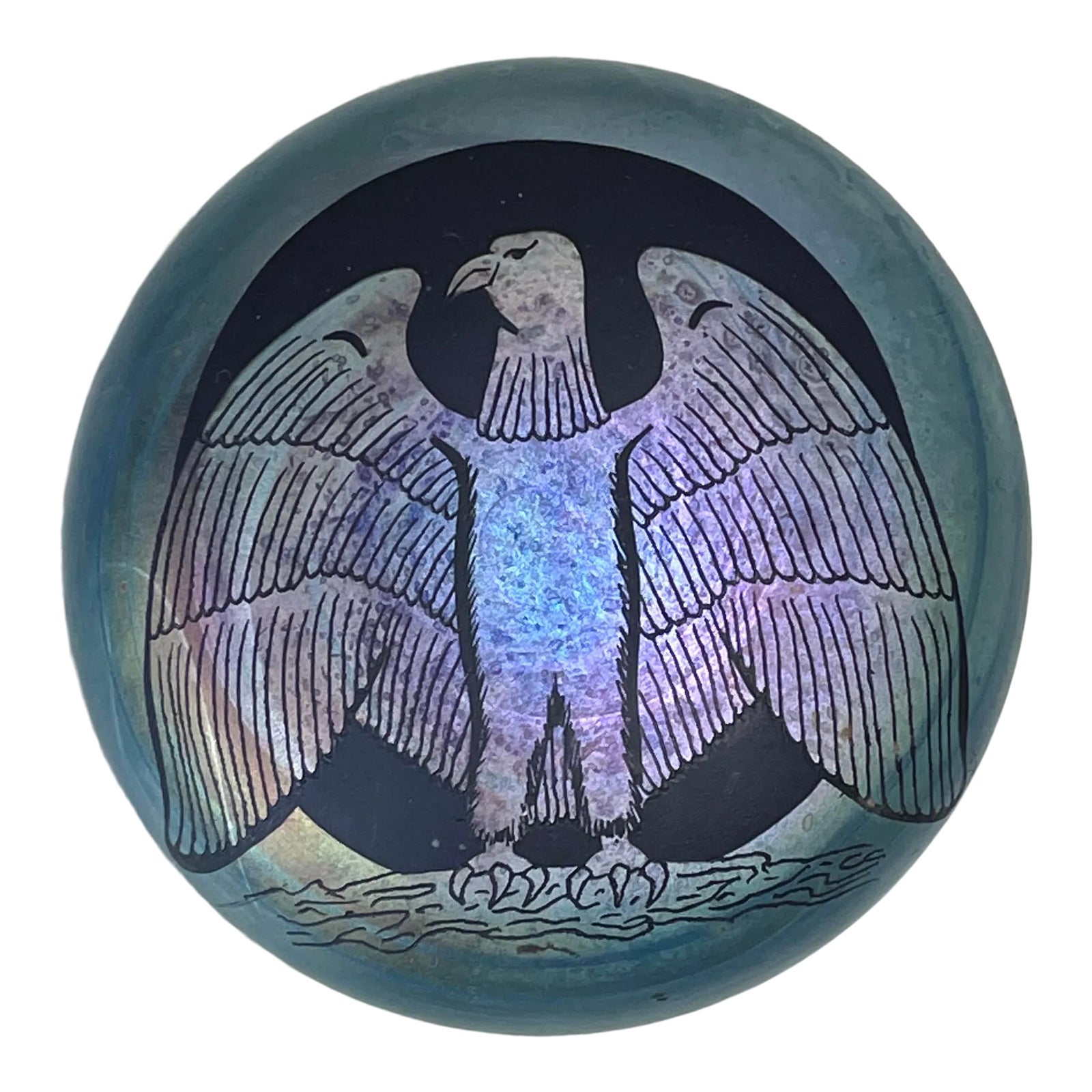 1982 Vandermark-Merritt Needle Etched Eagle Paperweight, Signed Barry ...
