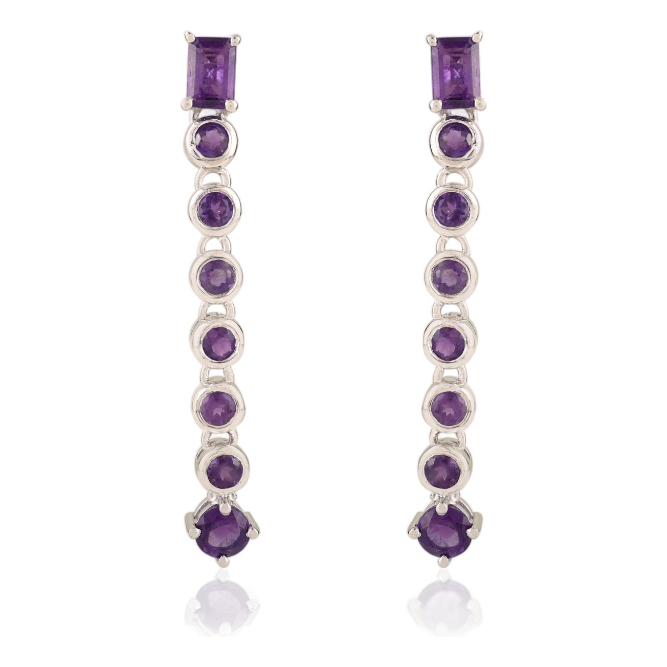Stunning 925 Silver Linear Long Danglers With Purple Amethyst Gemstones ...