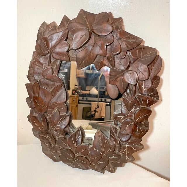 Antique Hand Carved Folk Art Wood Leaf & Vine Wall Mirror Sculpture Art ...