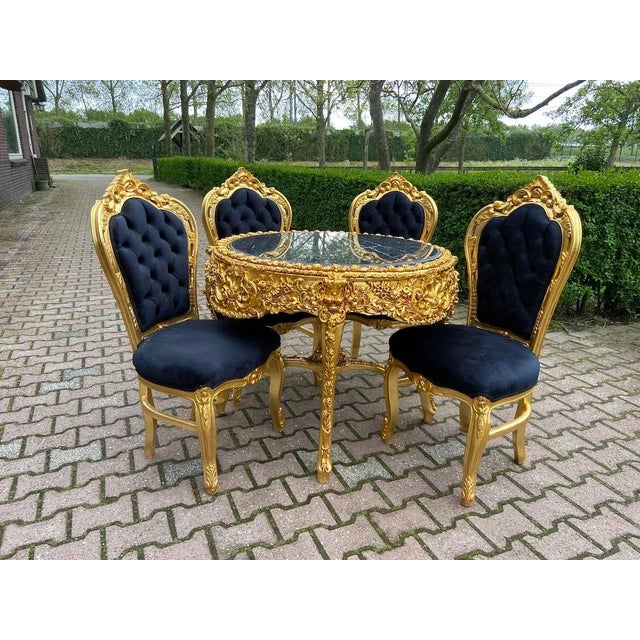 Italian Baroque Rococo Dining Set in Black Velvet and Gold Leaf – 5 ...