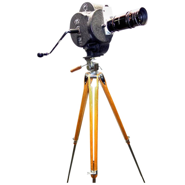 C. 1931 Movie Camera Hand Crank Winder With Wood Tripod | Chairish