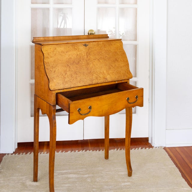Petite Victorian Birdseye Maple Secretary Desk and Chiavari Chair Set ...