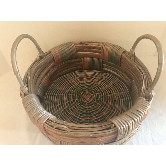 Vintage Three Color Sturdy Round Basket With Handles | Chairish