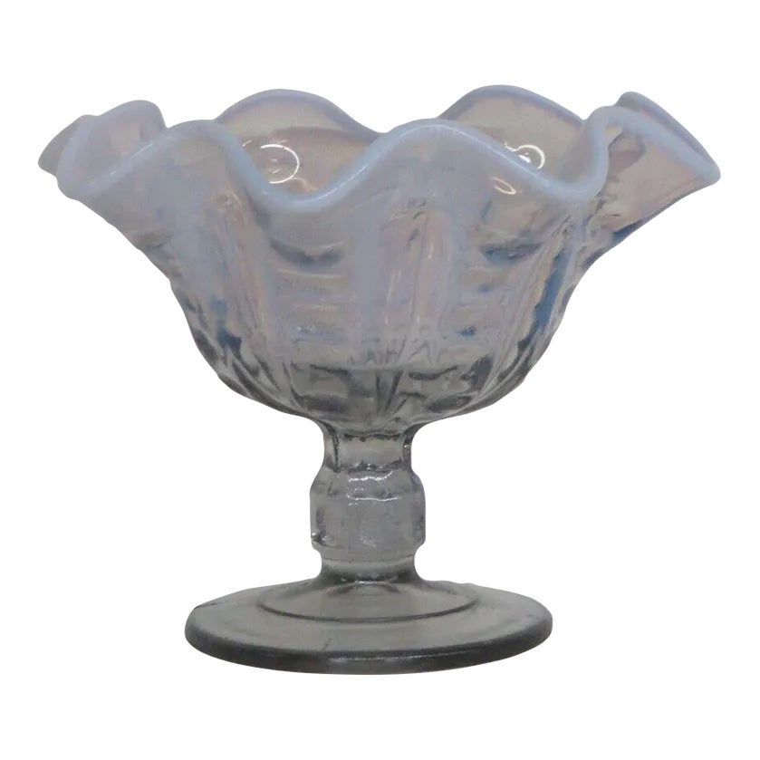 Dugan Glass Coin Spot Light Blue and Clear Compote Pedestal Candy Dish ...