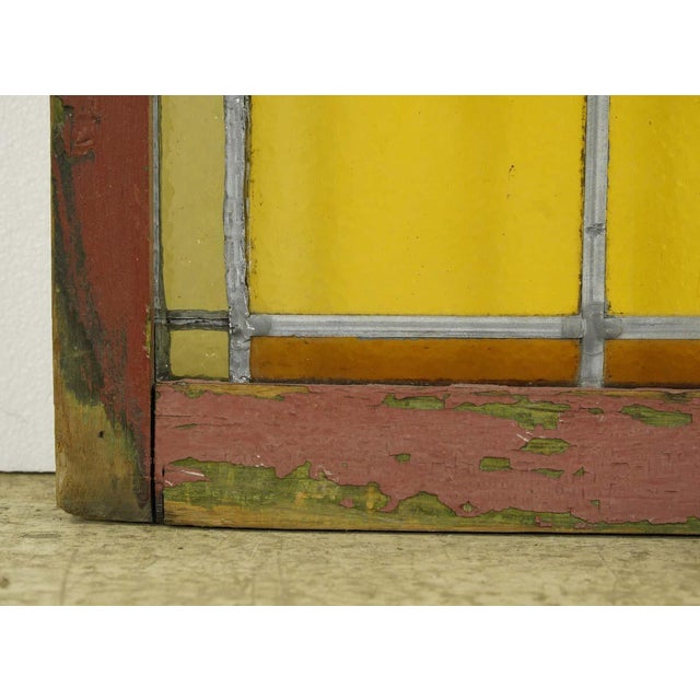 Mid 20th Century Reclaimed Arched Amber Leaded Stained Glass Window ...