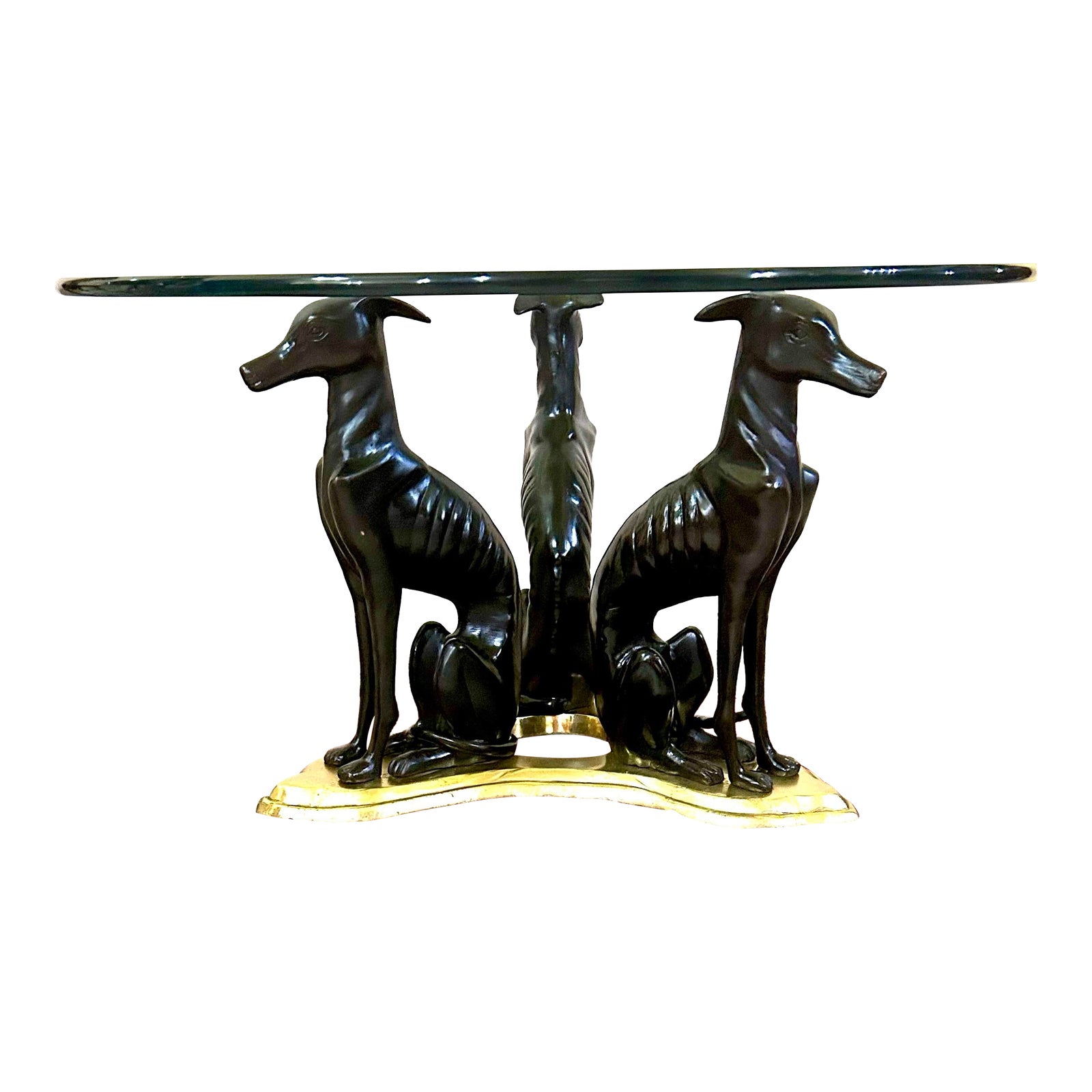 Maitland-Smith’s Bronze “Whippets” on a Brass Base Coffee Table, With ...