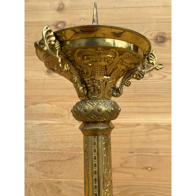 19th Century Antique French Neogothic Altar Torchère Candlestick Set ...