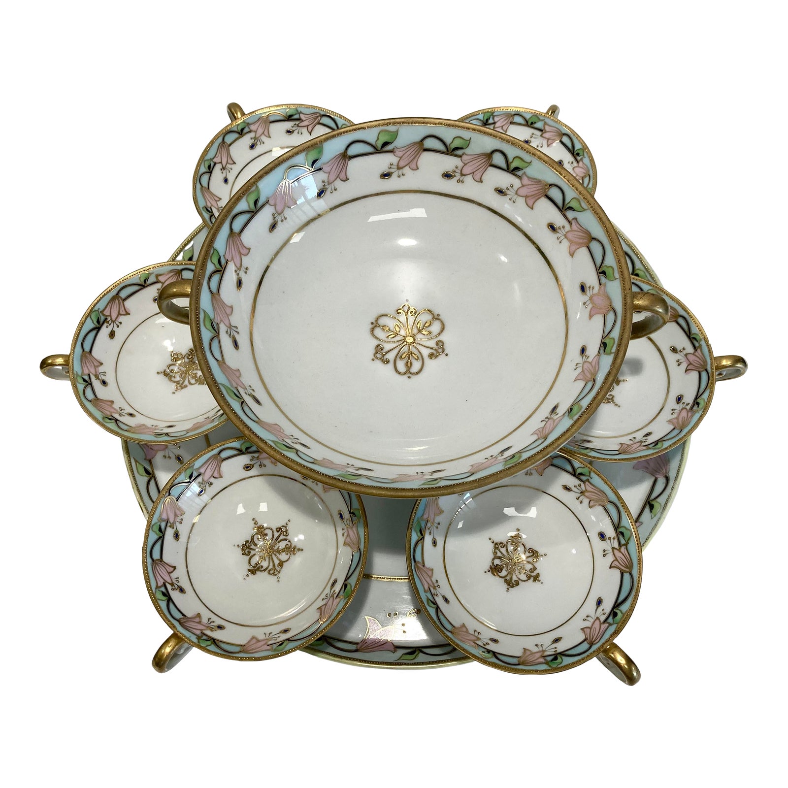 Antique Nippon Morimura Handpainted Porcelain Platter, Bowl and Cup Set ...