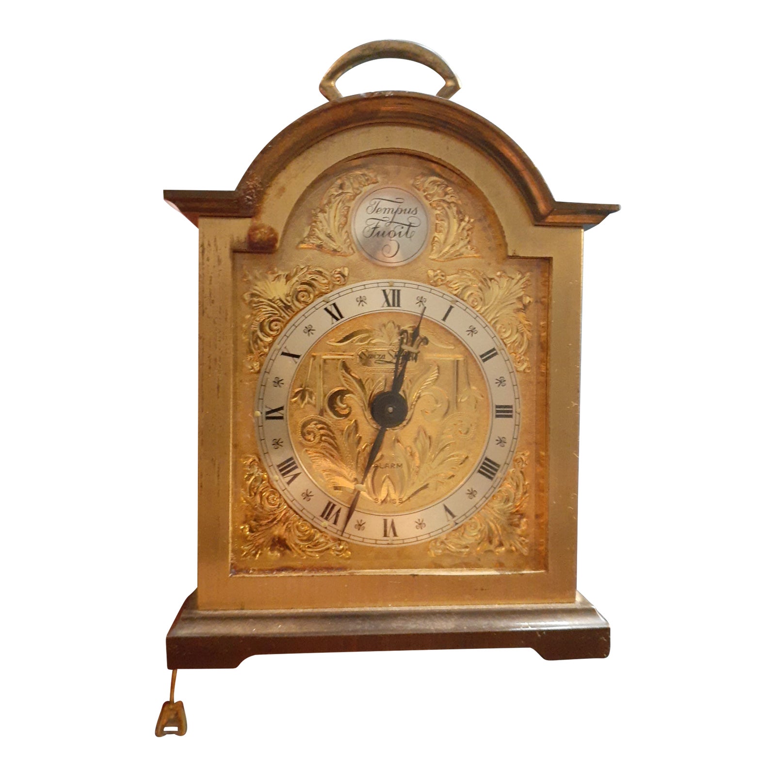 1950s Tempus Fugit Swiss Gold Tone Carriage Analog Desk Clock | Chairish