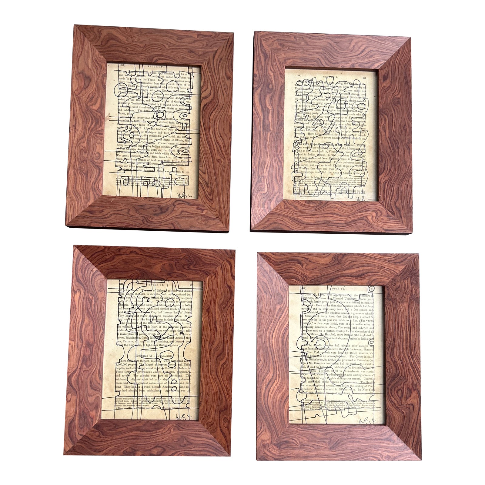 Contemporary Four Original Wayne Cunningham Abstract Marker Drawings on ...