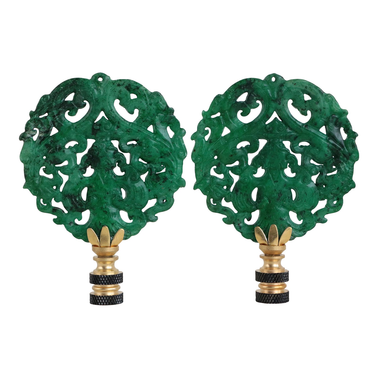 Speckled Jade Green Chinoiserie Lamp Finials - a Pair | Chairish