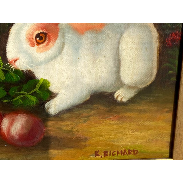 Bunny Rabbits With Radish Painting- Mid 20th C. | Chairish