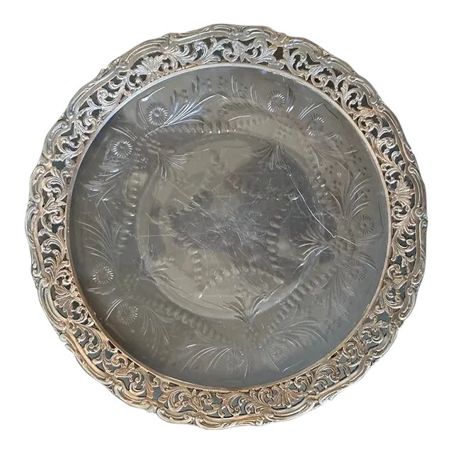Early 20th Century Etched Art Glass Large Platter Serving Tray With ...