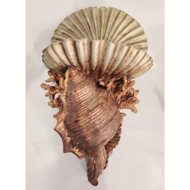 Vintage Coastal Regency Large Sea Clam Conch Shell Form Gold Silver ...