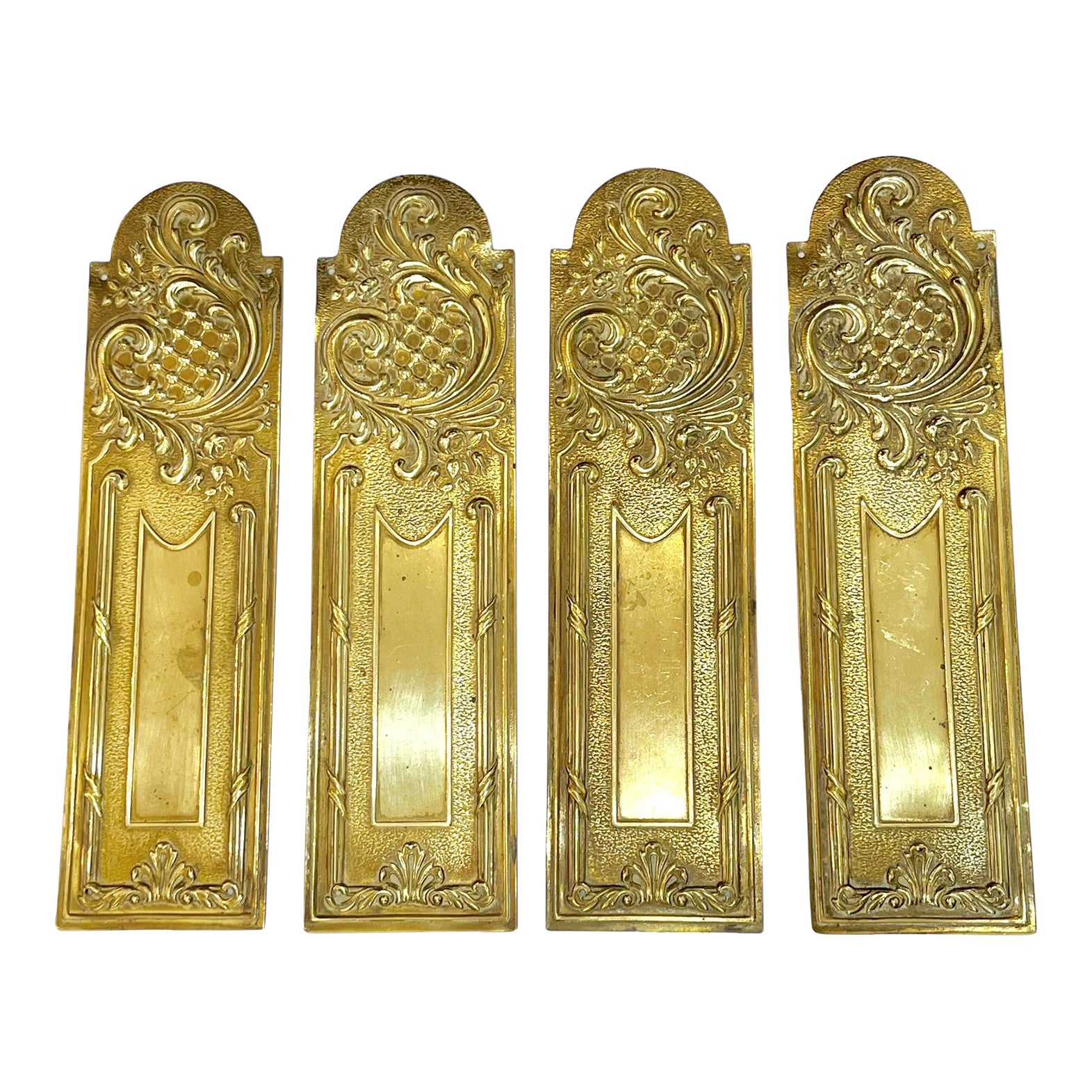 Set of 4 Antique French Brass Louis XVI Style Door Push Plates | Chairish