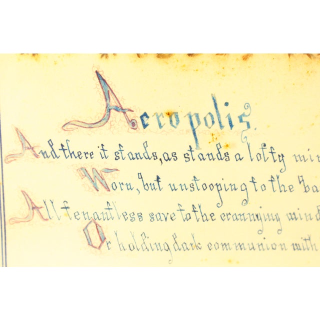 19th Century Watercolor & Herbarium Drawing of Acropolis & Calligraphy ...
