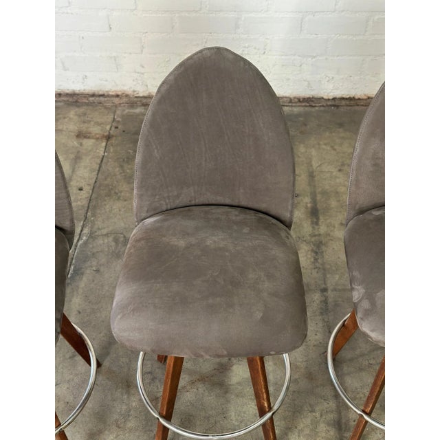 1960s Walnut and Suede Counter Stools - Set of Four | Chairish