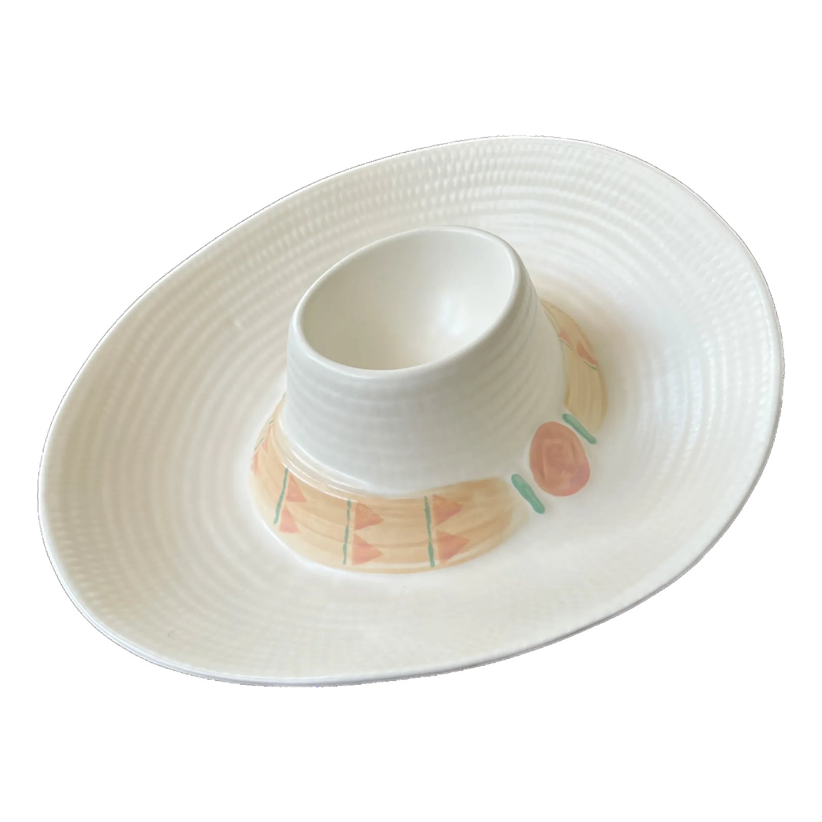 1980s Memphis Group Style White Ceramic South Western Hat Sombrero Chip ...