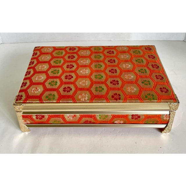Asian Kimono Fabric Covered Gold Metal Jewelry Box | Chairish