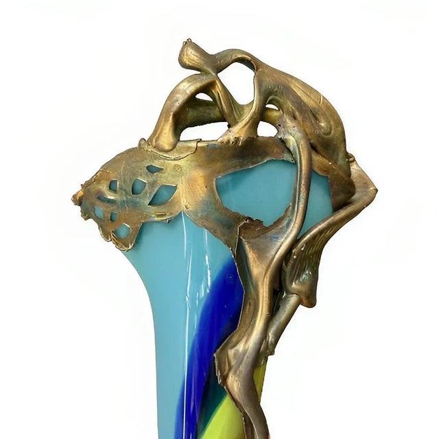 Late 20th Century Filip Ravert Tall Art Glass Vase With Bronze Overlay ...