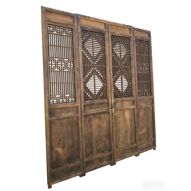 Antique Chinese 4 Panel Lattice Wood Screen Doors | Chairish