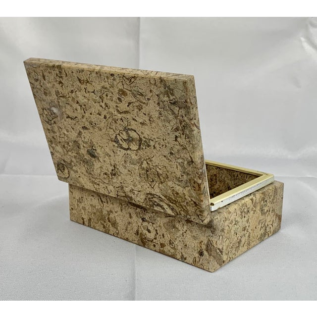 A Hinged Beige Rectangular Stone Box With Silvered Frame | Chairish