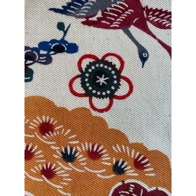 Vintage Japanese Indigo Textile Panel With Birds & Floral Design | Chairish