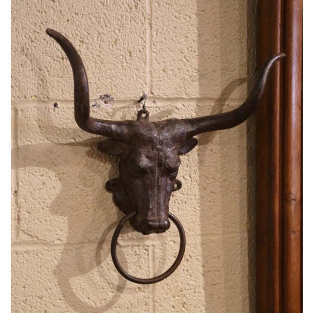 Mid-Century French Iron Cow Head Front Door Knocker | Chairish