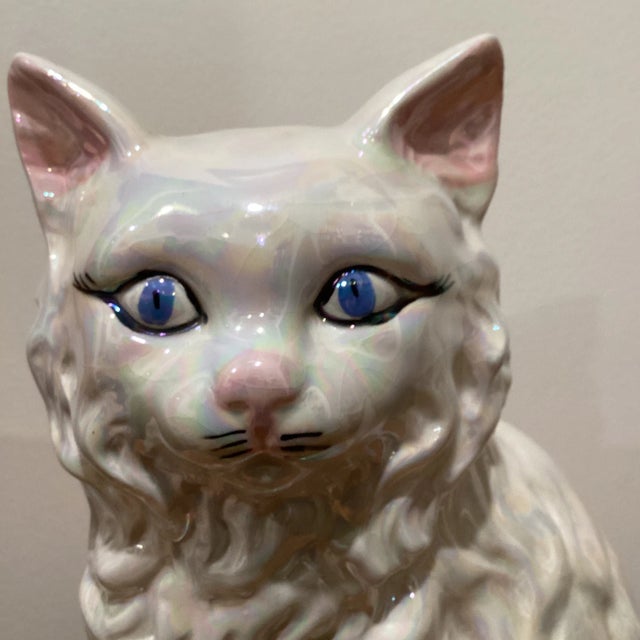 Vintage Large White 1980s Ceramic Persian Cat Statue Figurine With Blue ...