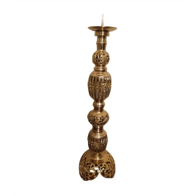 Monumental Japanese James Mont Style Large Solid Brass Candle Holders ...