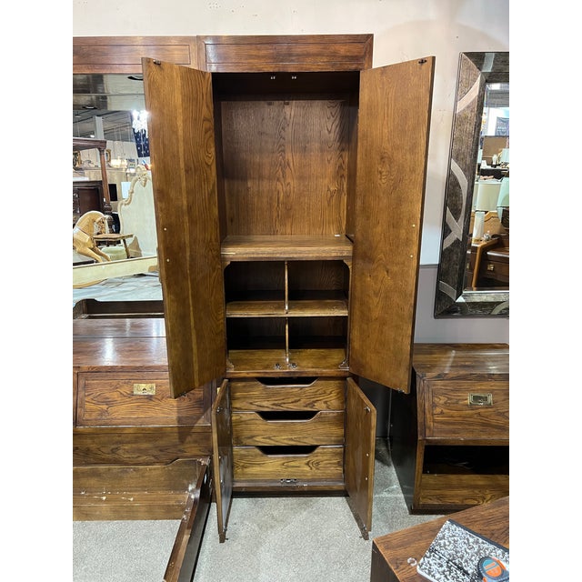 Mid 20th Century Henredon Campaign Style King Pier Bed | Chairish