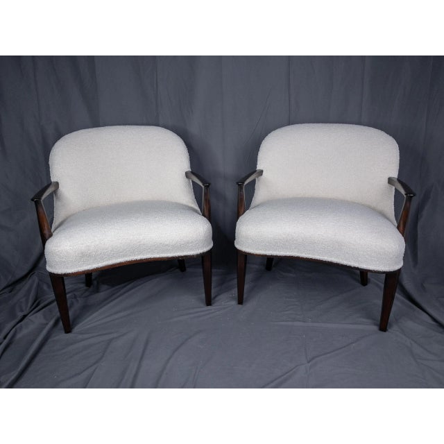 Pair of Edward Wormley Rosewood Janus Lounge Chairs in Bouclé Fabric ...