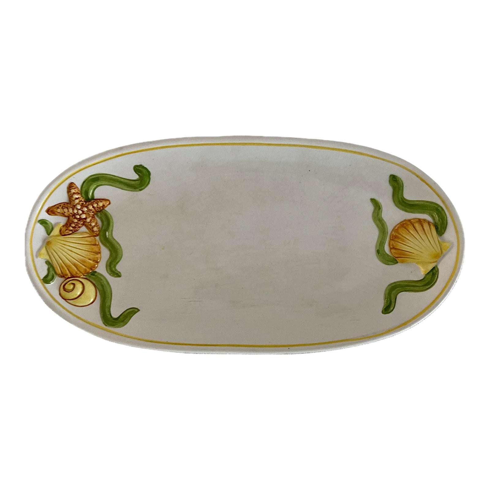 Vintage Italian Hand Painted Seashell Serving Tray Platter | Chairish
