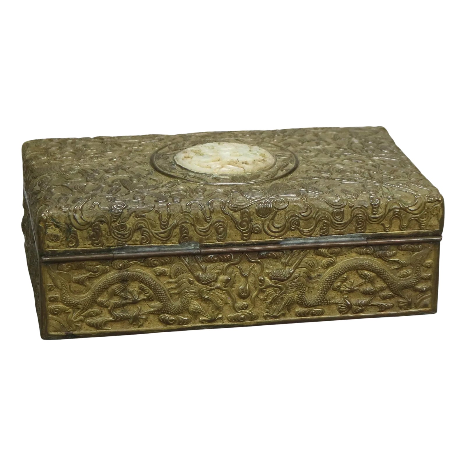 Antique Chinese Bronze & Jade Jewelry Box C1900 | Chairish