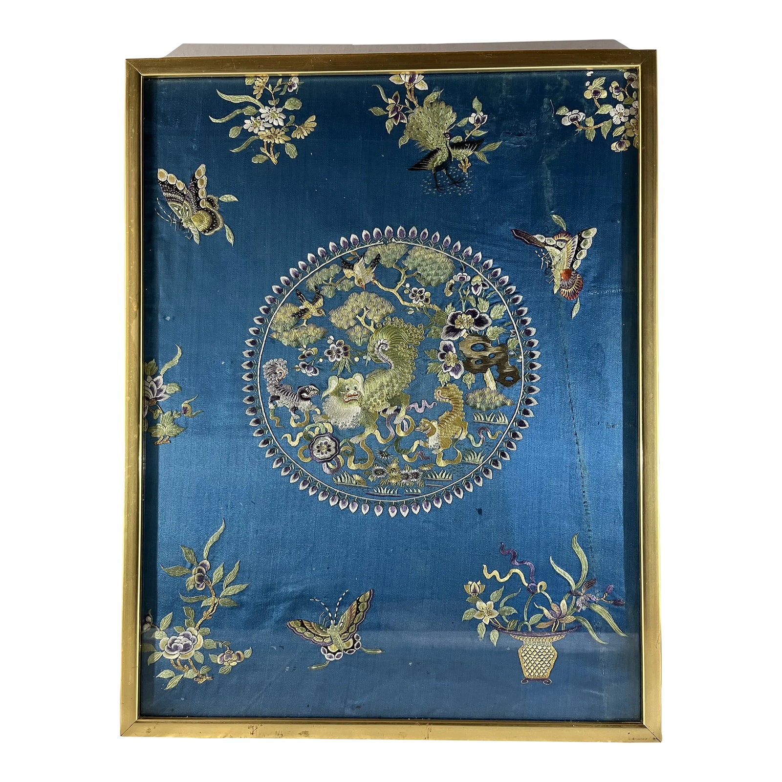Chinese Embroidered Silk Panel Framed | Chairish