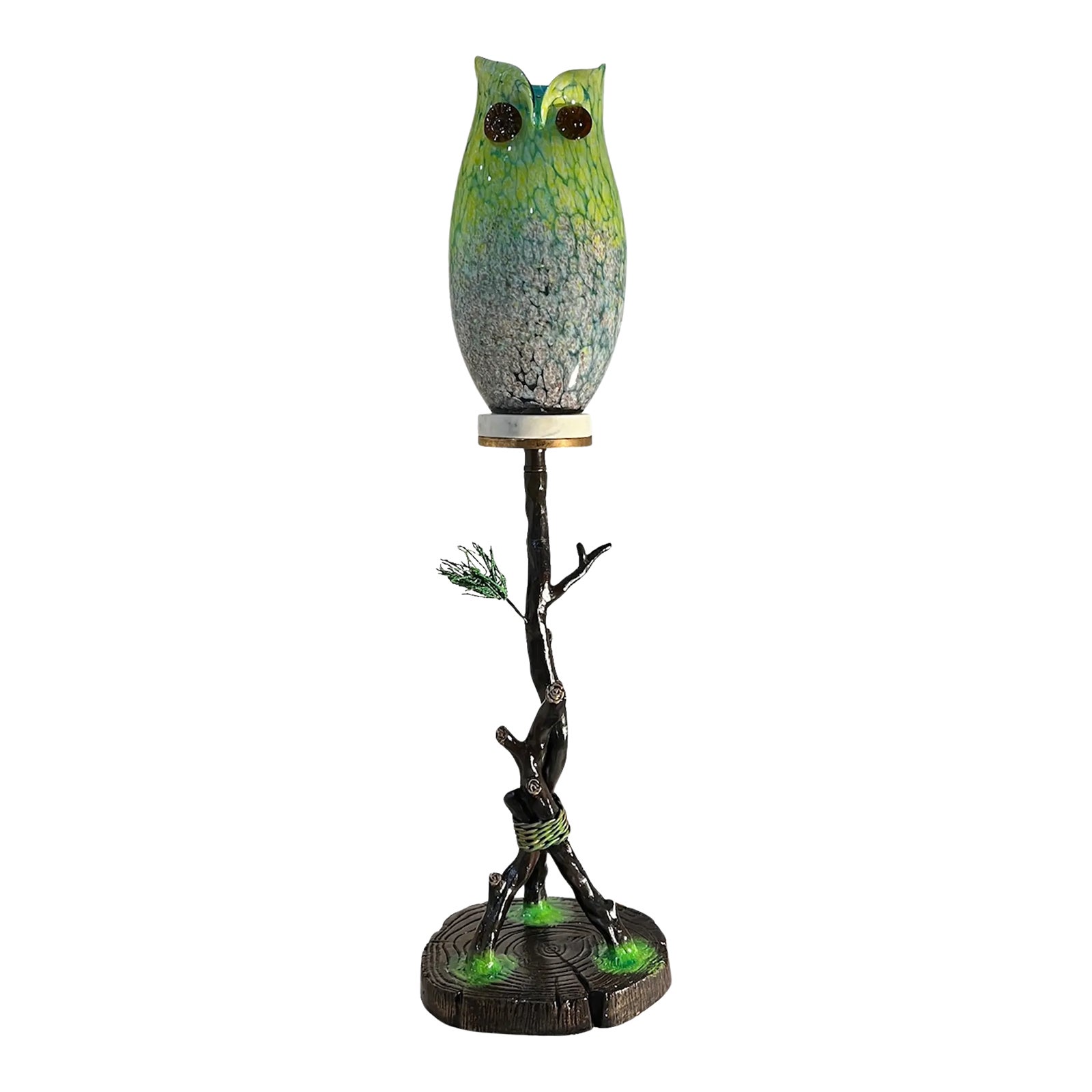 Murano Art Glass Owl Perched on a Tree Branch Torchiere Lamp | Chairish