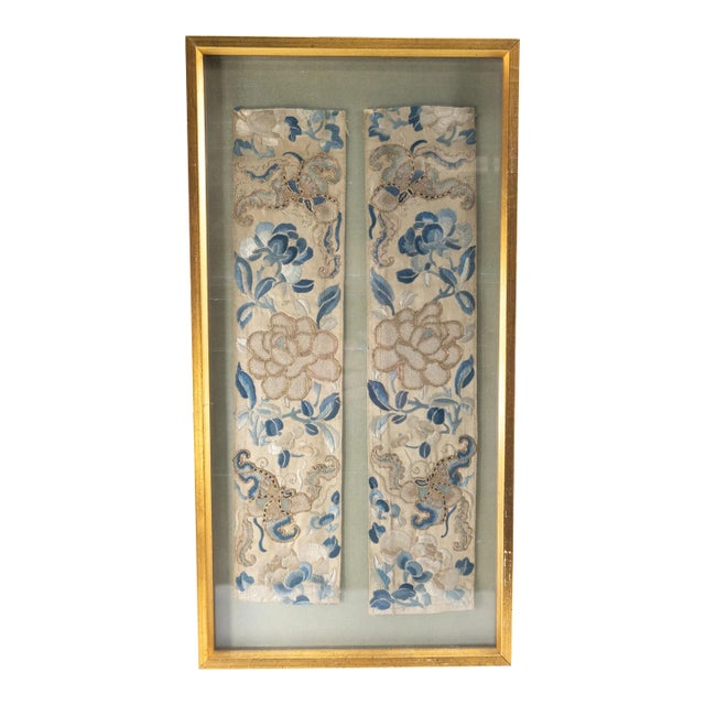 19th or 20th Century Chinese Silk Embroidered Textiles in Shadow Box ...